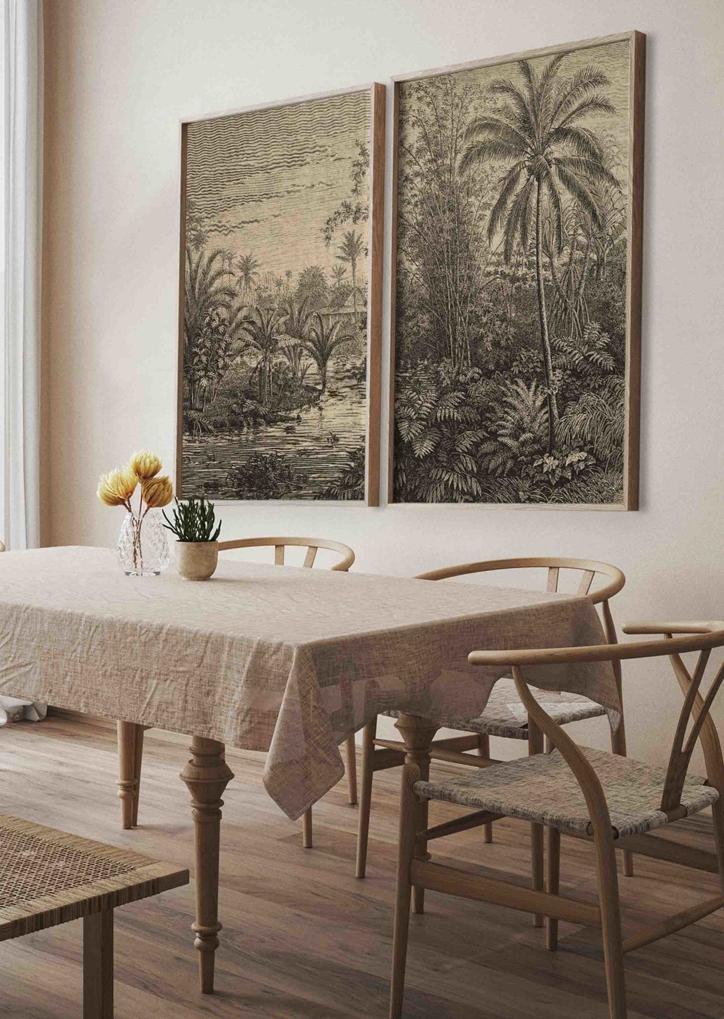 Set cuadros mural de lino jungla palmeras sepia – Testimonia